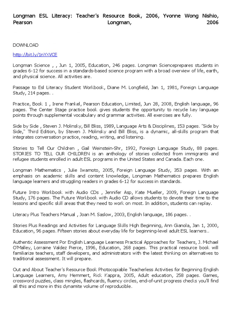 Longman Esl Literacy Teachers Resource Book | PDF | English As A Second ...