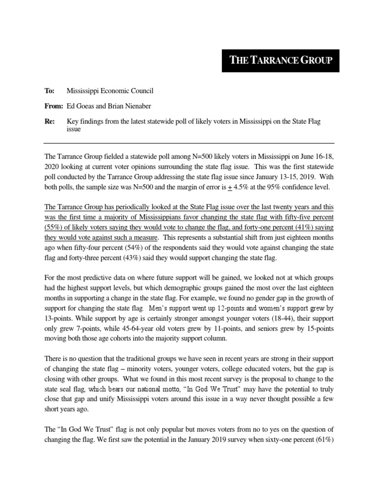Tarrance Polling Memo Final | PDF | Opinion Poll | Mississippi