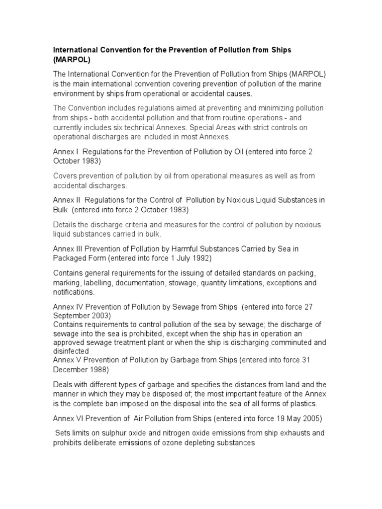International Convention For The Prevention of Pollution From Ships ...
