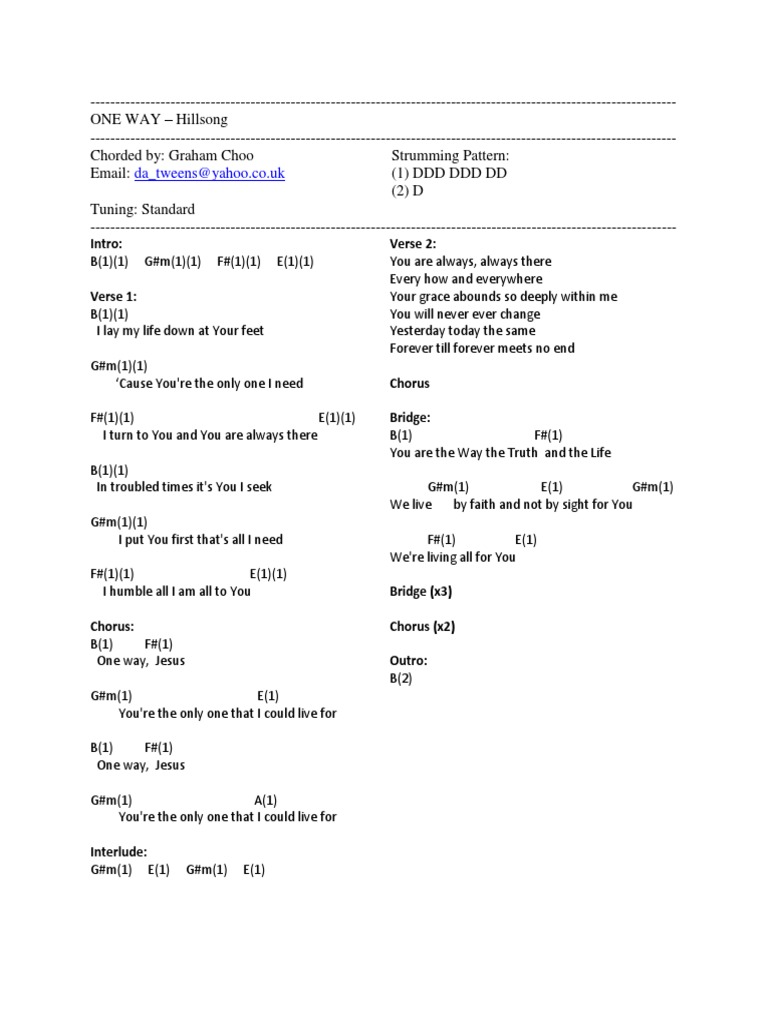 One Way Lyrics and Chords | PDF | Song Structure | Musical Forms