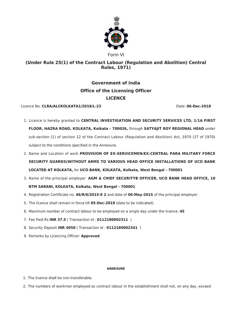 (Under Rule 25 (1) of The Contract Labour (Regulation and Abolition ...