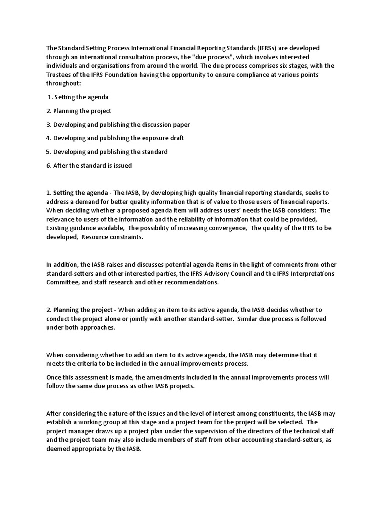 The Standard Setting Process International Financial Reporting ...