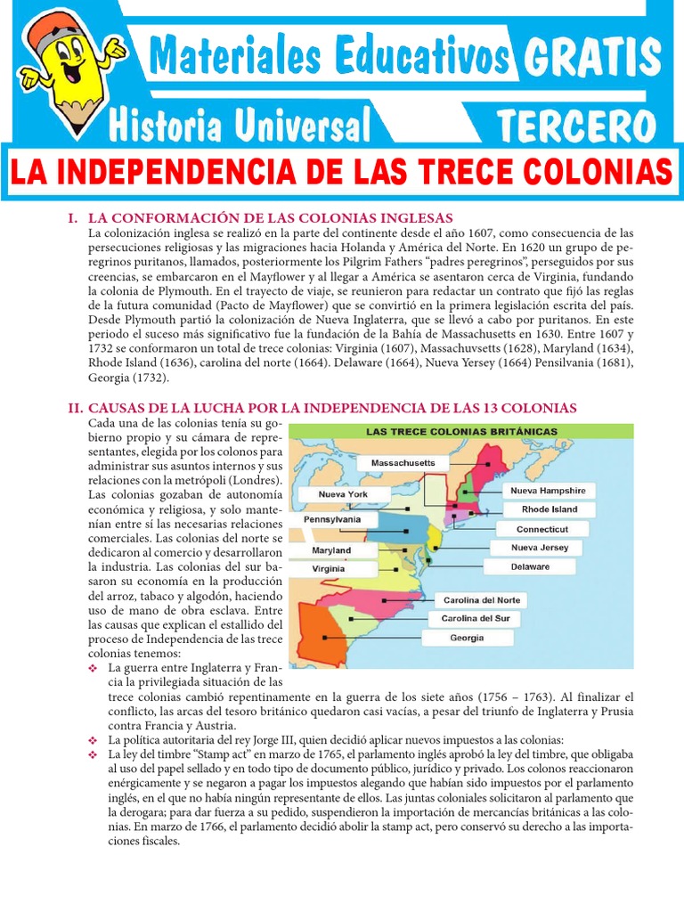 La Independencia de Las Trece Colonias para Tercer Grado de Secundaria ...