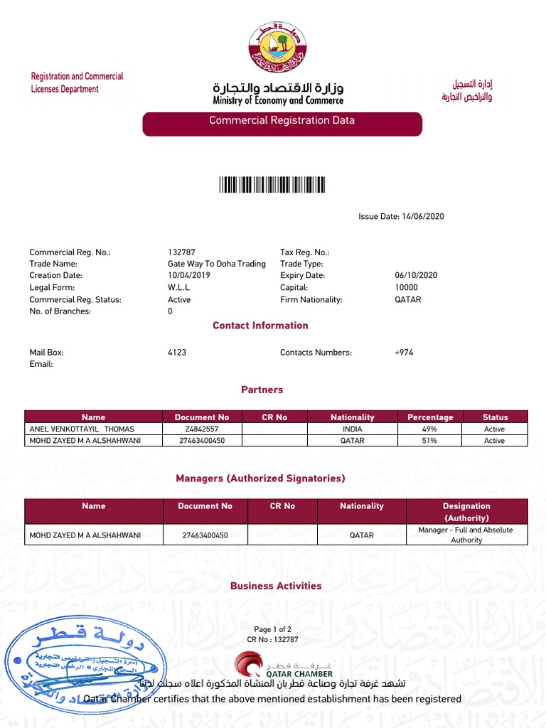 Commercial Registration Data: Issue Date: Page No: 1 | PDF | Government ...