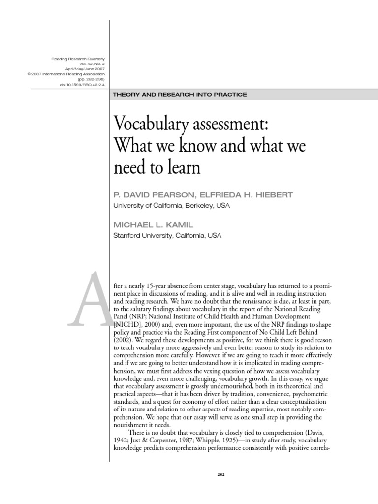 Vocabulary Assessment What We Need To Learn | PDF | Reading ...