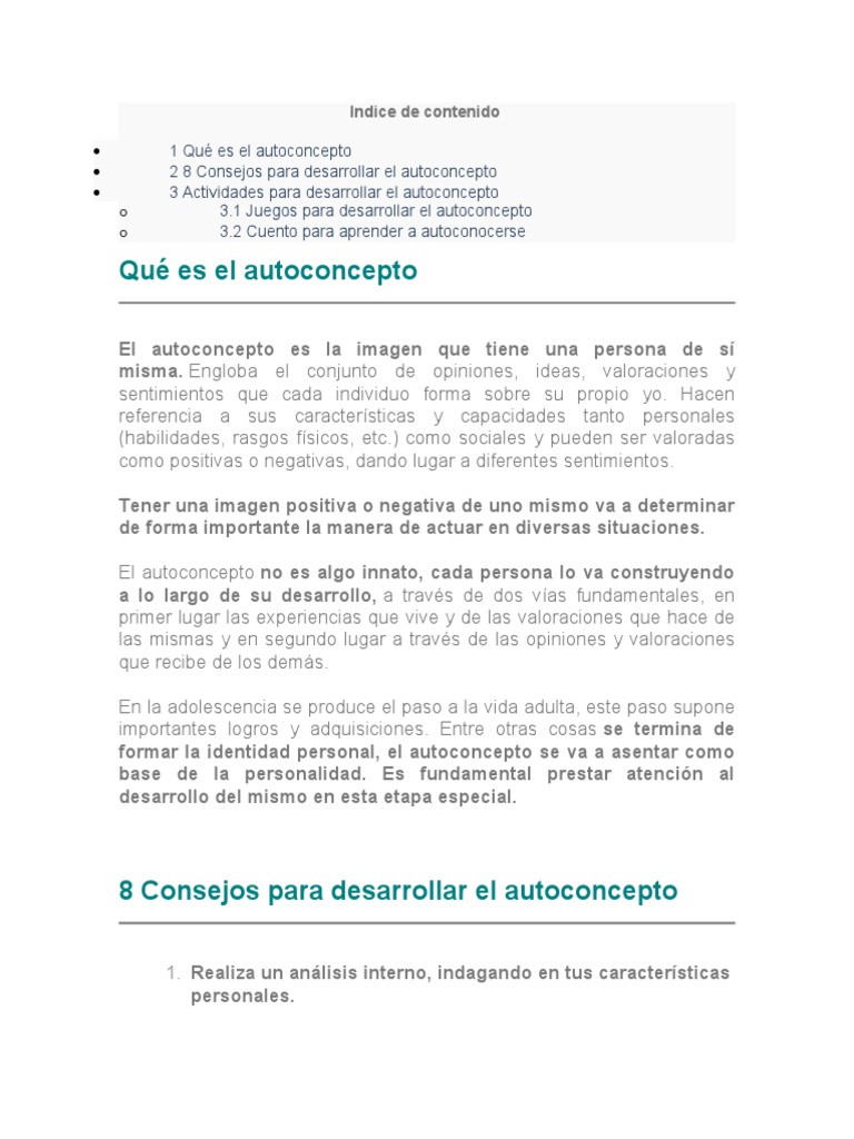 Actividades para Trabajar Autoconcepto y Escucha Activa en Niños | PDF ...