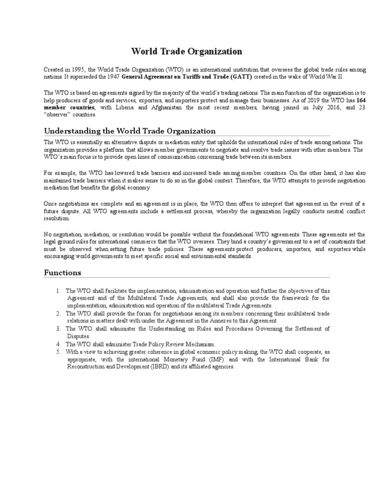 World Trade Organization | PDF | Trade Agreements | World Trade ...