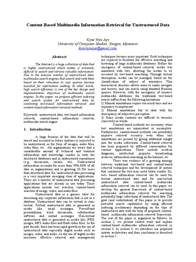 Content-Based Multimedia Information Retrieval For Unstructured Data | PDF | Search Engine ...