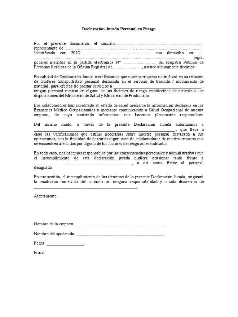 Anexo - Declaracion Jurada | PDF