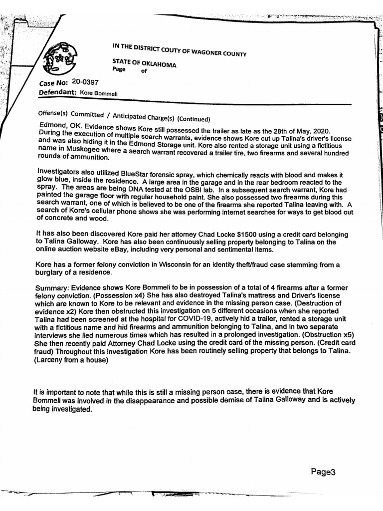 Probable Cause Affidavit For Arrest Warrant On Kore Bommeli | PDF