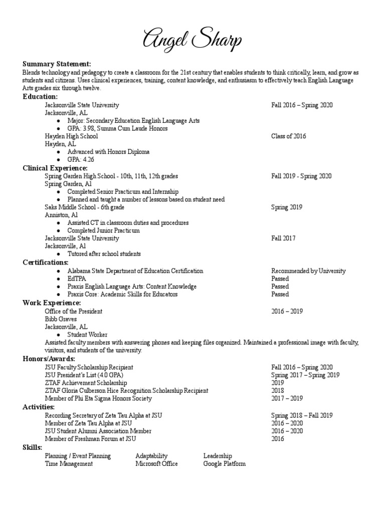 Angel Sharp Resume Professional Website | Download Free PDF | Students ...