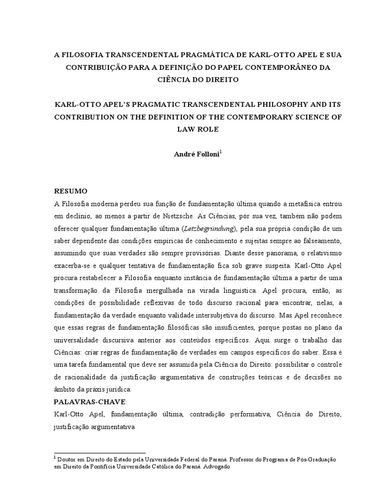 APEL'S PHILOSOPHY AND ITS IMPACT ON LAW | PDF | Science | Verdade