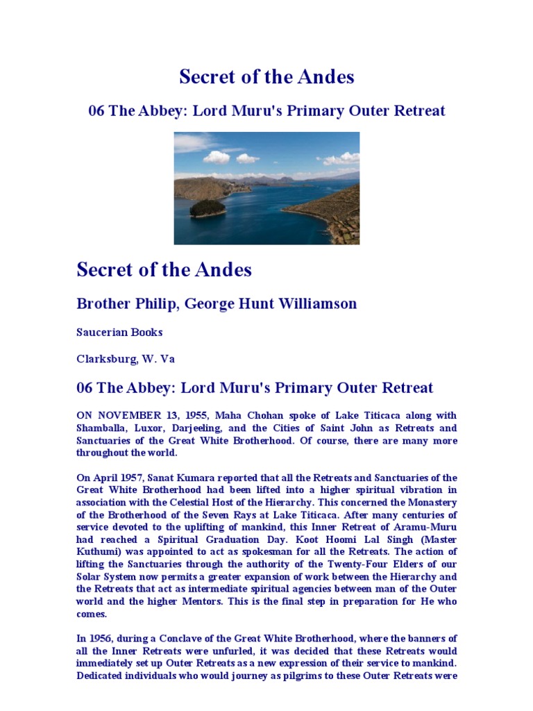 Secret of The Andes - The Abby Lords Amaru Muru Primary Retreat | PDF | Monk | Retreat (Spiritual)