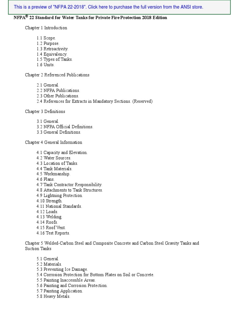 Nfpa 22 Standard For Water Tanks For Private Fire Protection 2018 ...