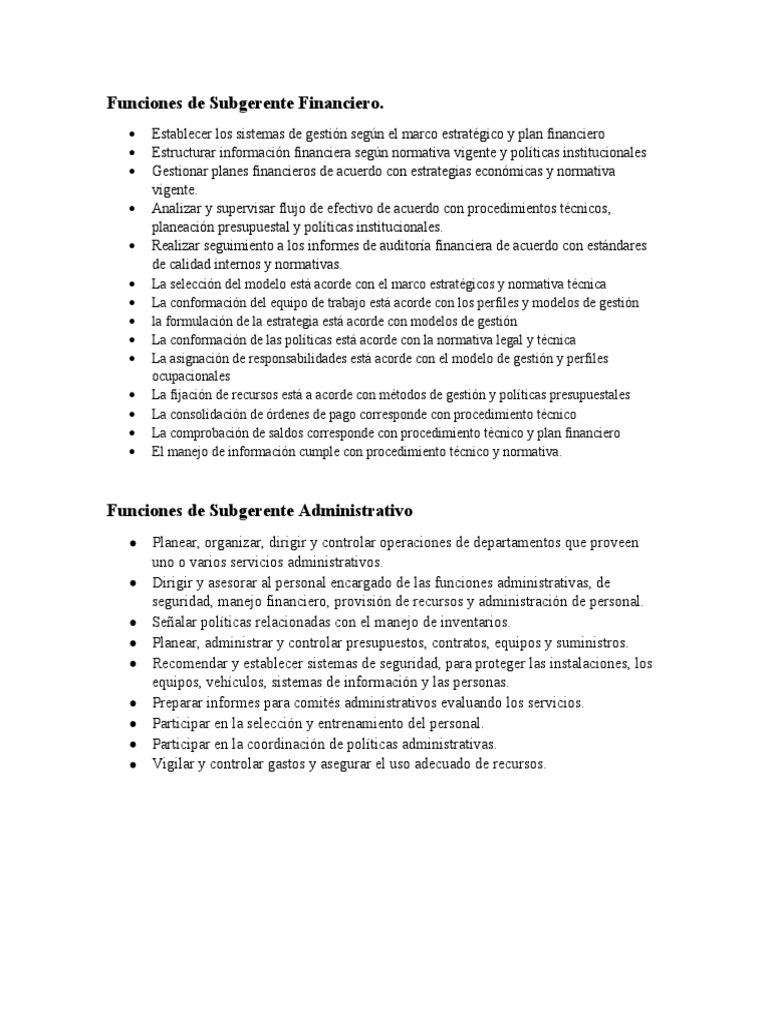 Funciones de Subgerente | PDF