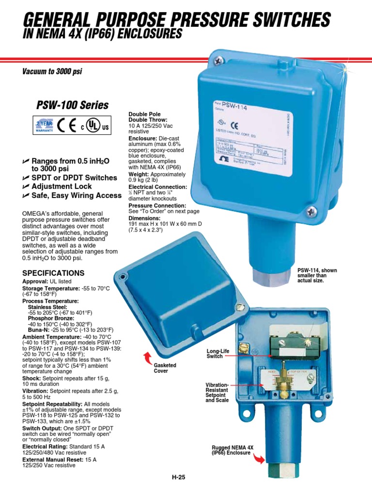 General Purpose Pressure Switches NEMA 4X Enclosure 0-3000 PSI | PDF ...