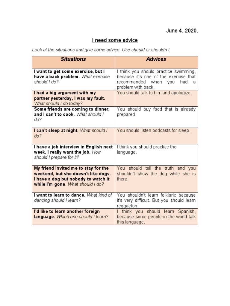 I Need Some Advice | PDF