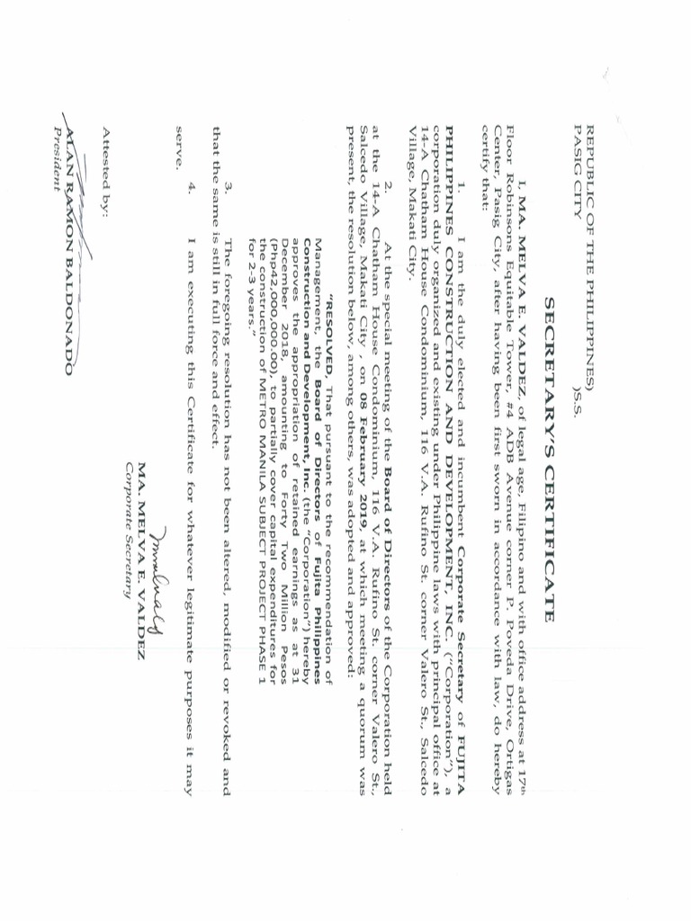 Secretary's Certificate | PDF