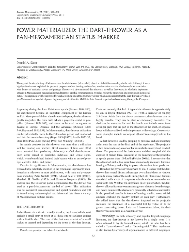 Power Materialized: The Dart-Thrower As A Pan-Mesoamerican Status ...