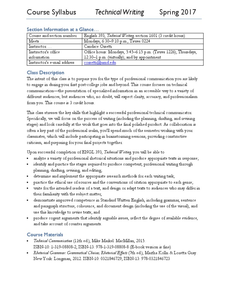 ENGL 393 Technical Writing Syllabus | PDF | Career & Growth | Art