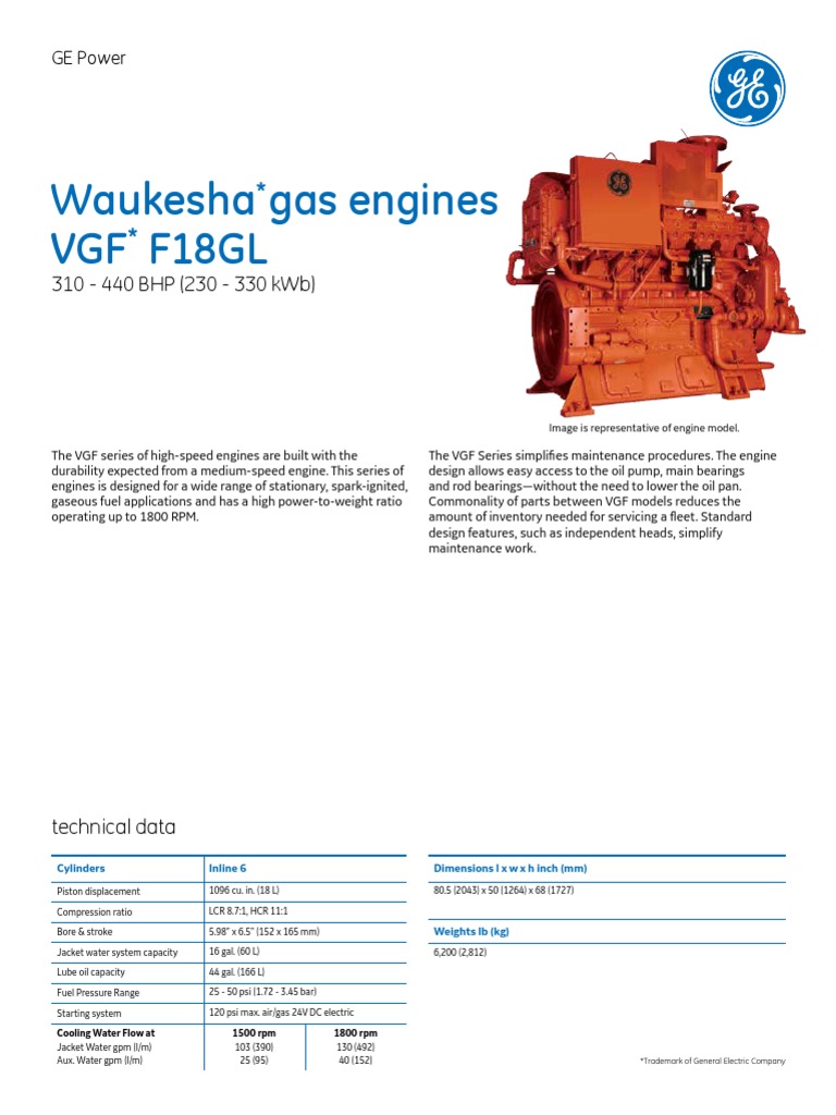 Waukesha Gas Engines VGF F18Gl: 310 - 440 BHP (230 - 330 KWB ...