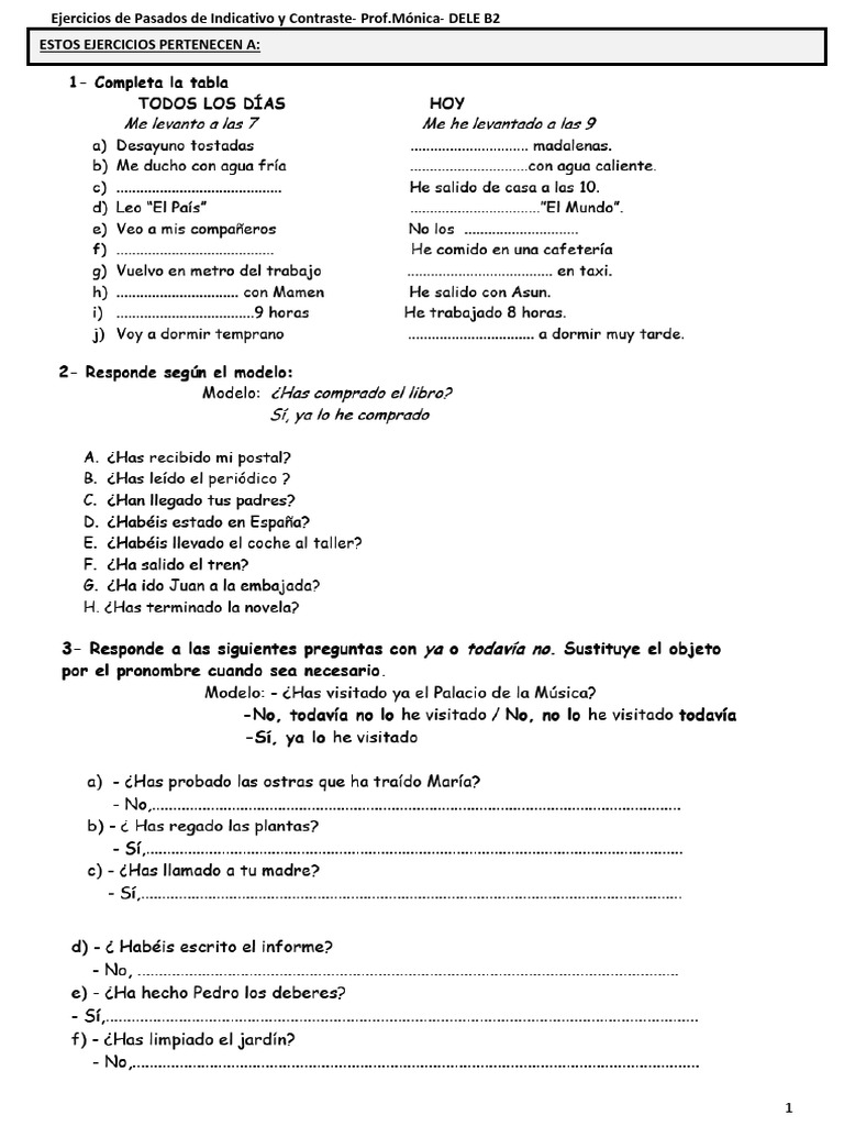 Ejercicios DELE B2: Pasados y Contraste | PDF | Crecimiento personal y ...