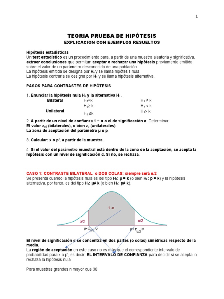 Teoria Prueba De Hipótesis Con Ejemplos Resueltos Pdf Errores Tipo