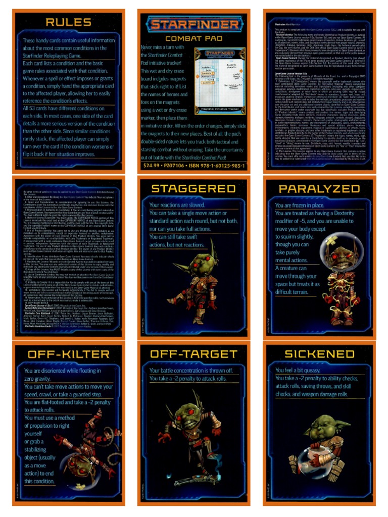 Starfinder - Condition Cards - Sheets PDF | PDF