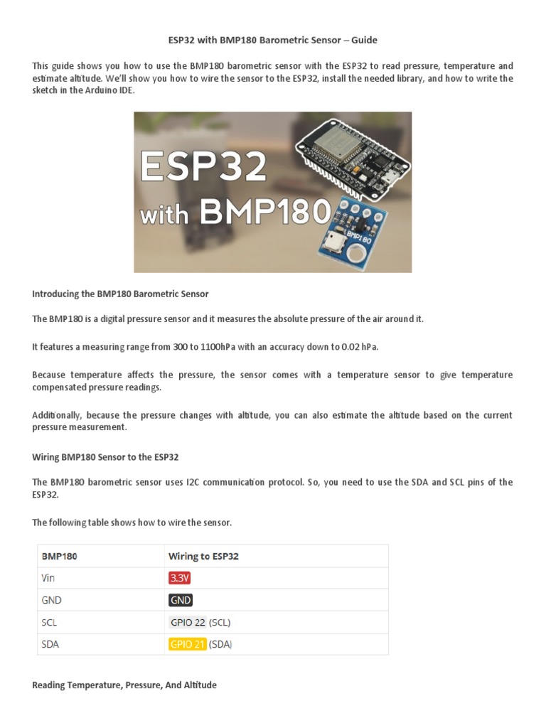 ESP32 With BMP180 Barometric Sensor - Guide | PDF | Altimeter | Arduino
