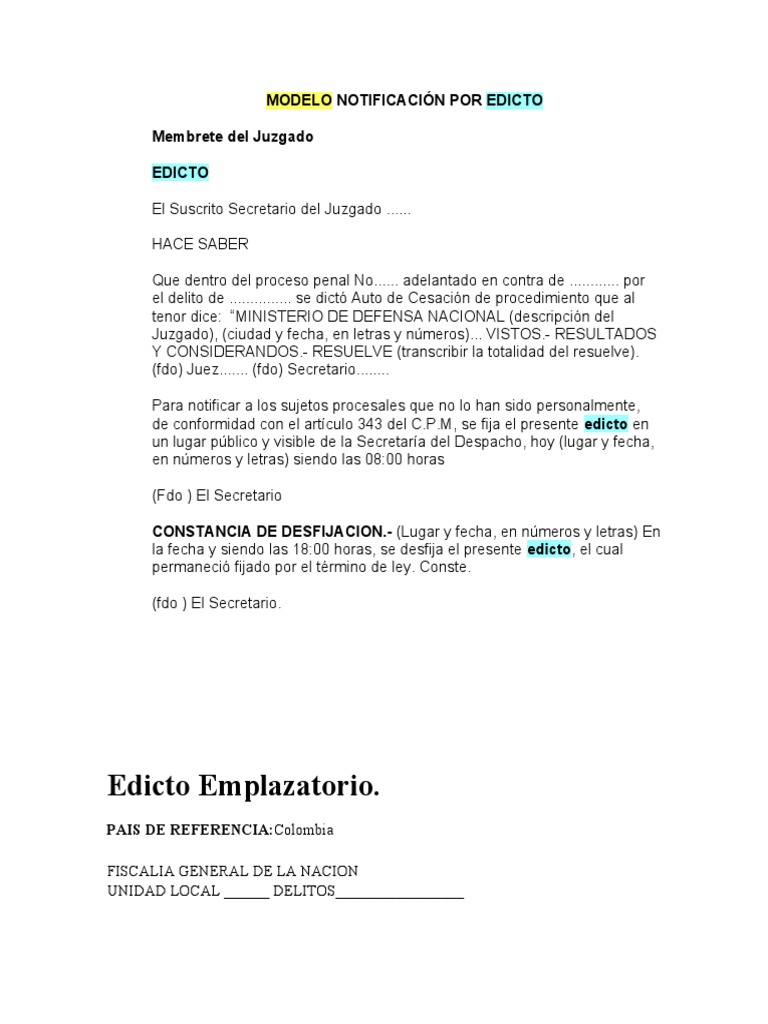 MODELO NOTIFICACIÓN POR EDICTO