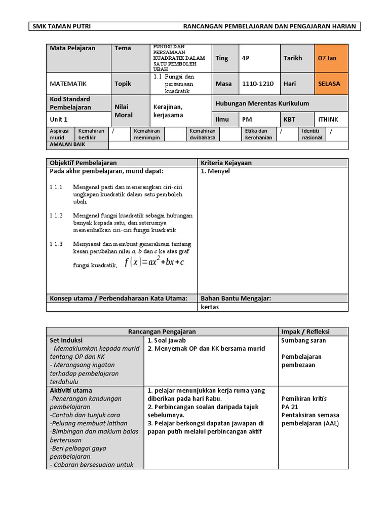 Template RPH Math | PDF