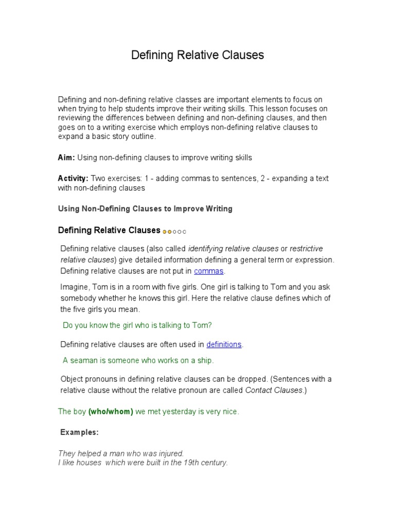 Defining Relative Clauses | PDF | Clause | Syntax