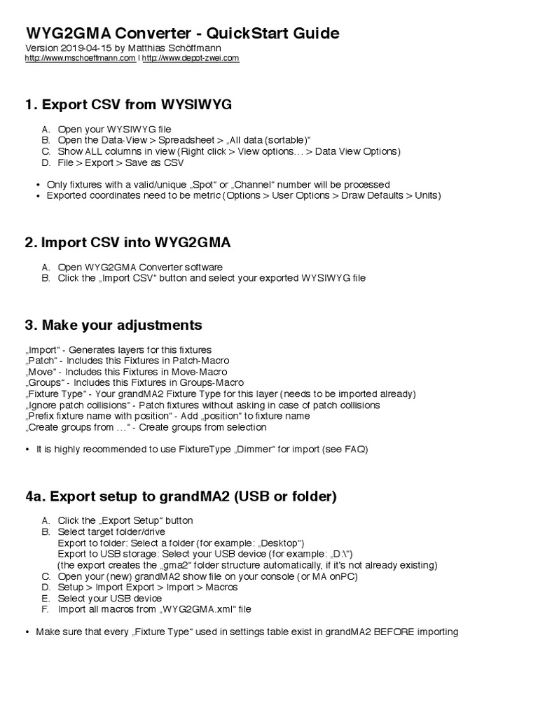 Wyg2gma Converter Quickstart Guide 1 Export Csv From Wysiwyg Pdf Comma Separated Values
