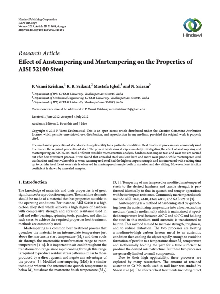 Research Article: Effect of Austempering and Martempering On The ...