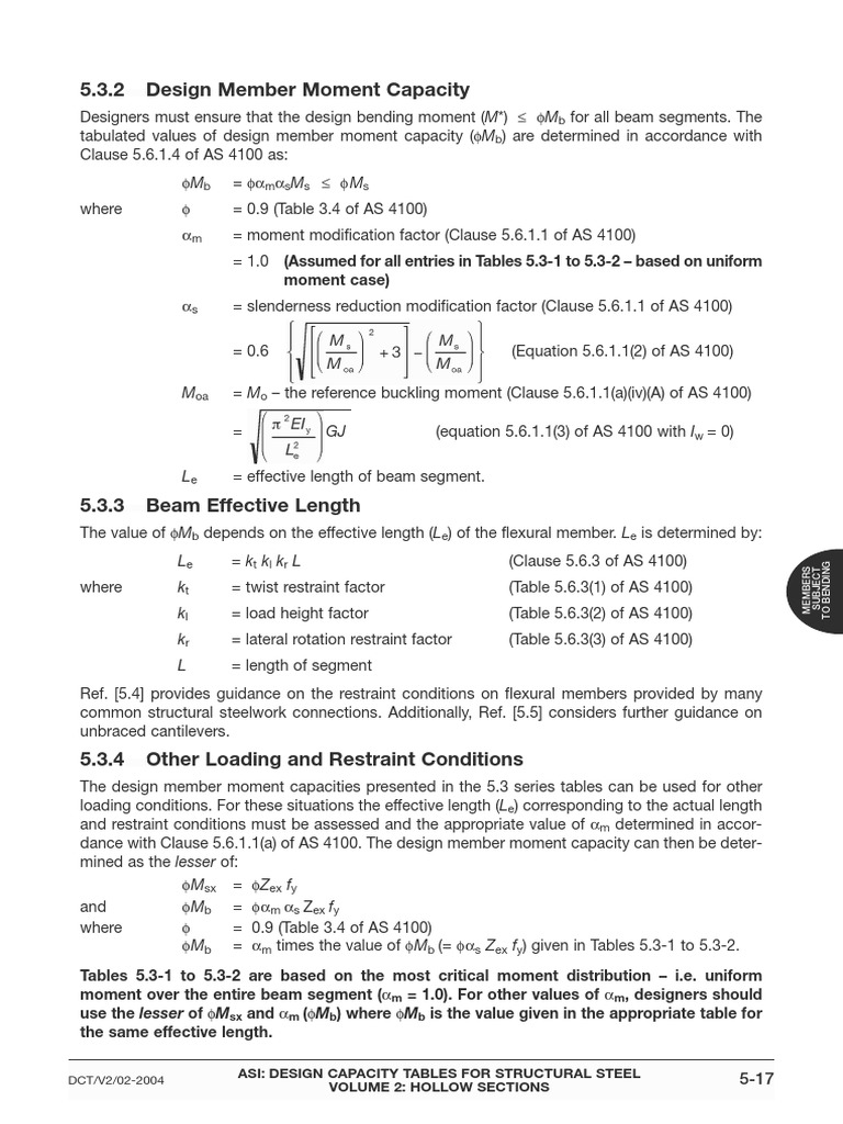 5.3.2 Design Member Moment Capacity: Asi: Design Capacity Tables For ...