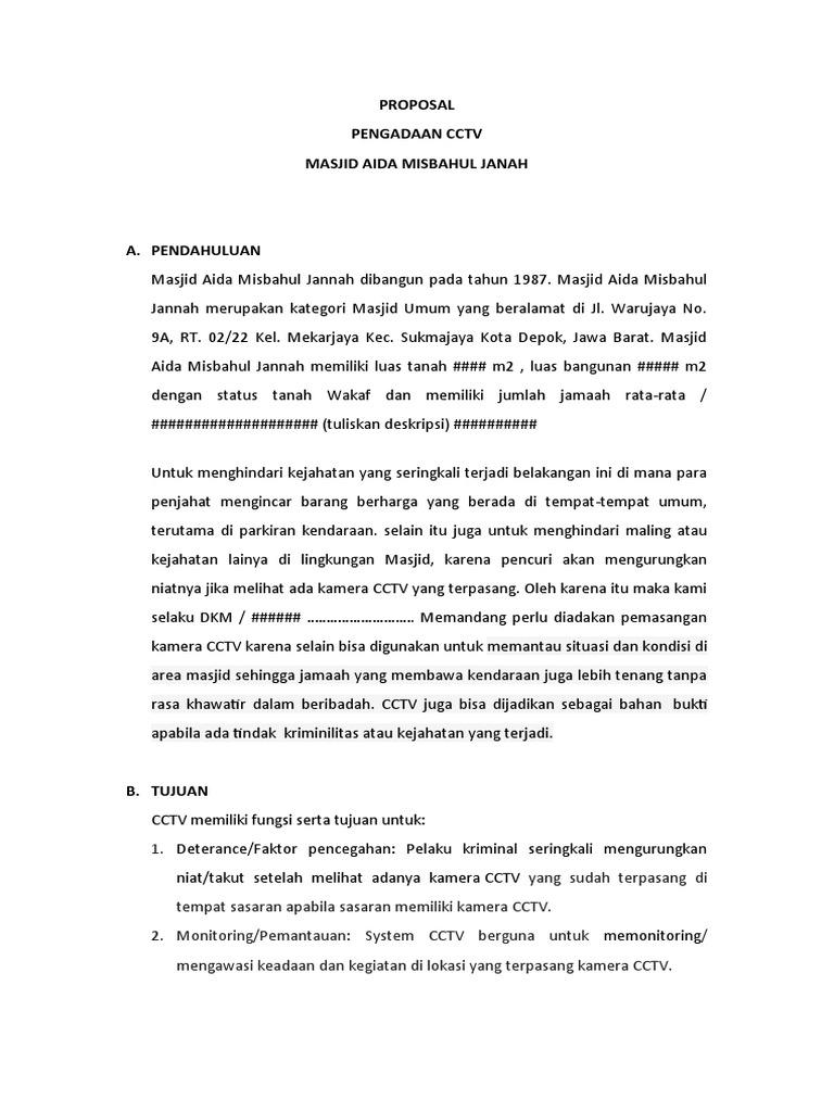 Proposal Pengadaan CCTV Masjid Aida | PDF | Komputer | Teknologi & Rekayasa