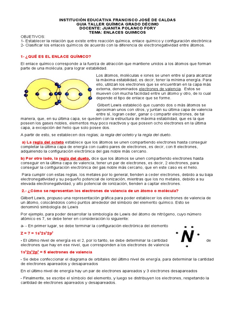 Taller sobre Enlaces Químicos y Electrones | PDF | Enlace covalente ...