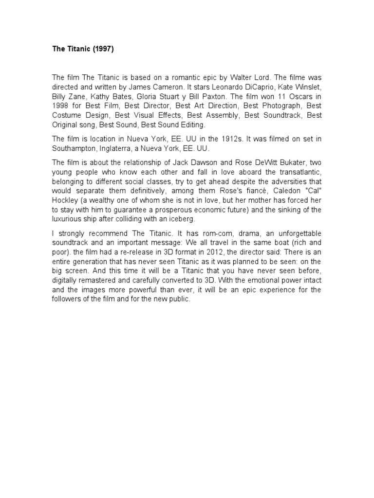 Titanic Film Review for Students | PDF | Travel | Art