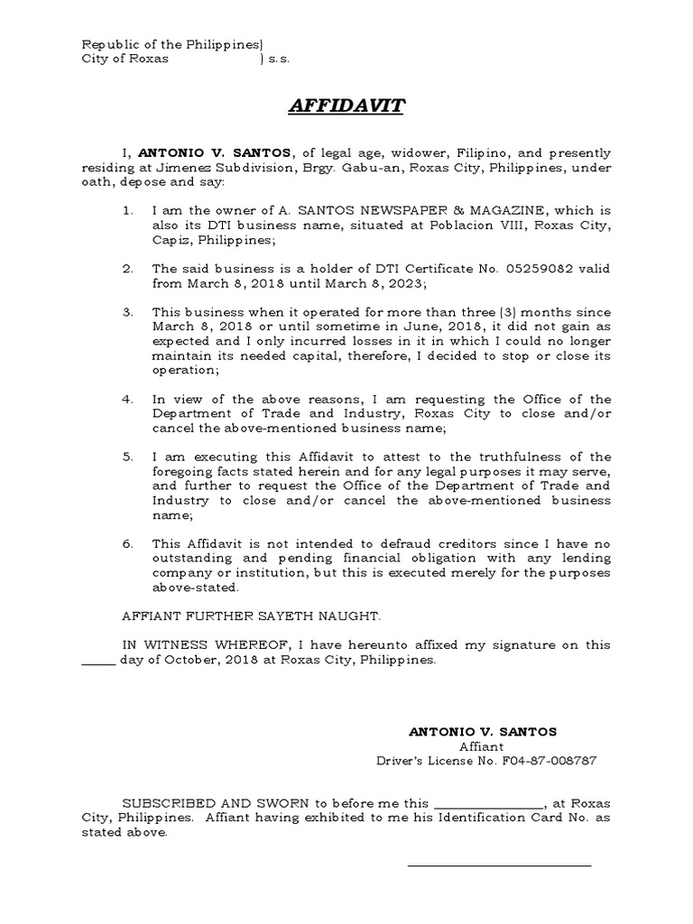 Affidavit Closure DTI | PDF