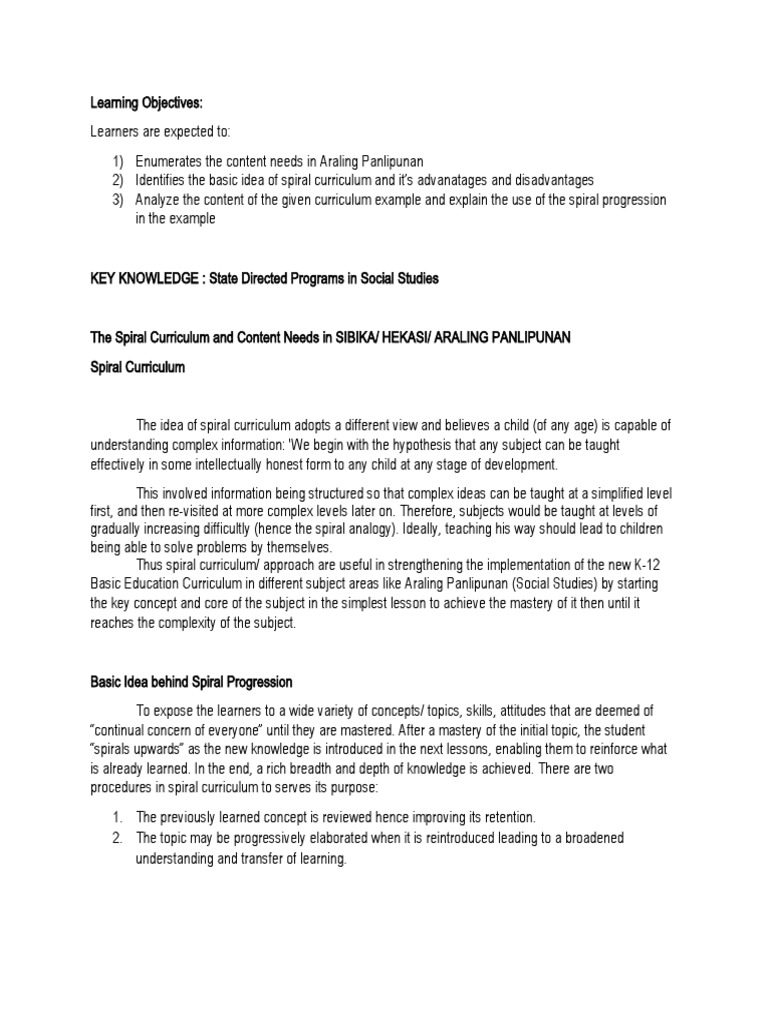 Spiral Progression | PDF | Philosophy Of Education | Curriculum