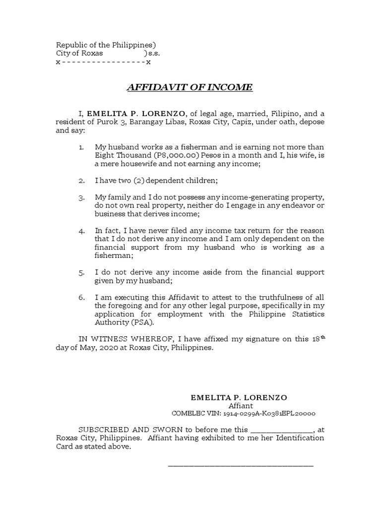Affidavit of Income | PDF