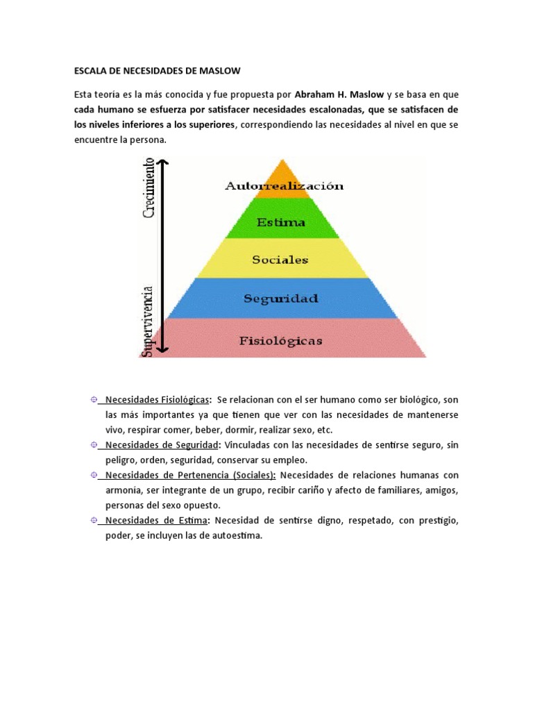 Escala de Necesidades de Maslow | Descargar gratis PDF | Liderazgo | Conceptos psicologicos