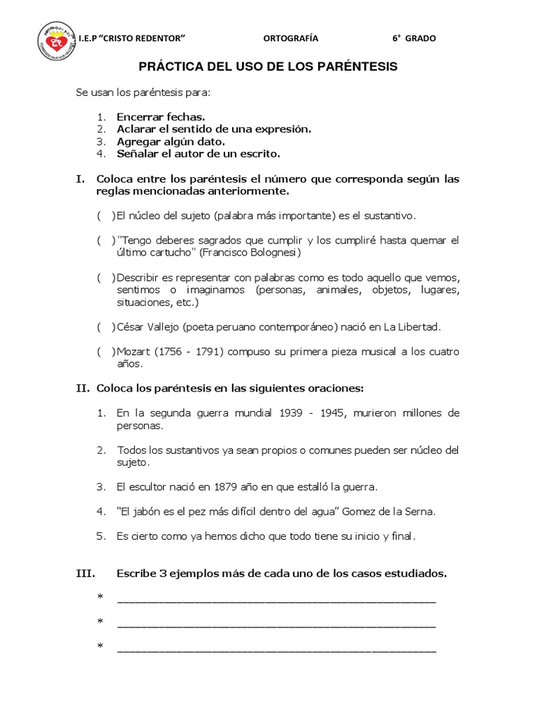 Práctica Del Uso de Los Paréntesis PDF | PDF