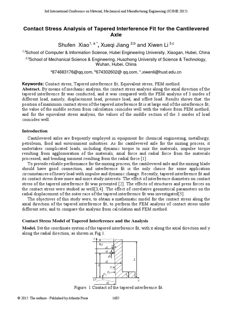 Shufen Xiao and Xiwen Li: Contact Stress Analysis of Tapered ...