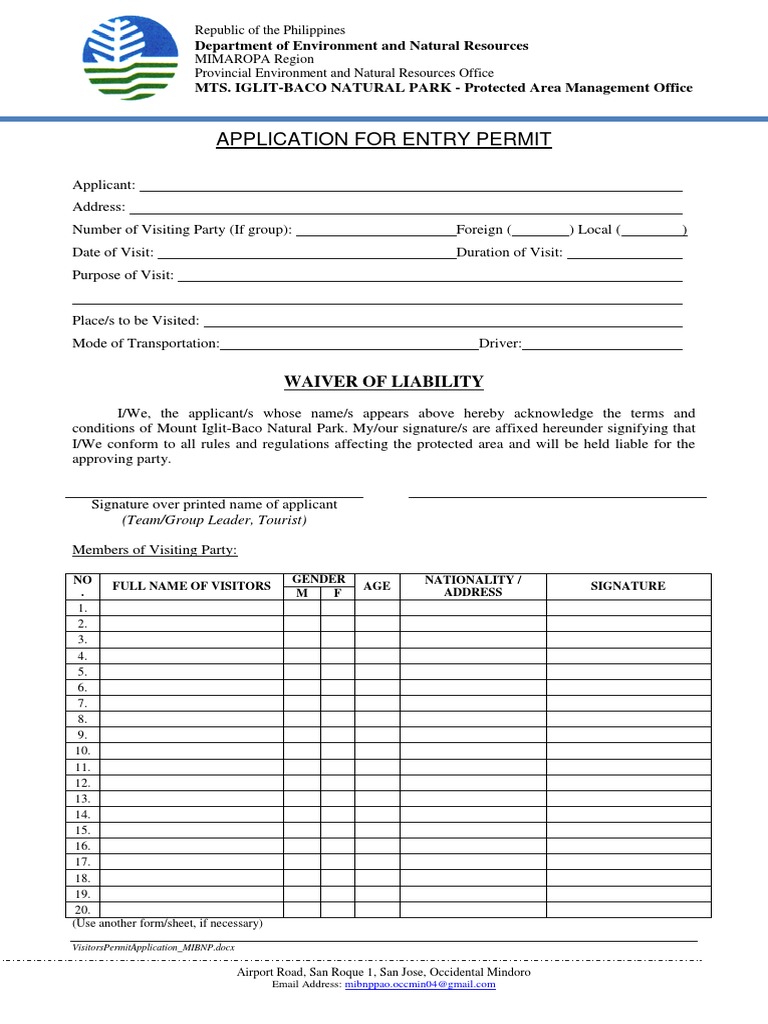 MIBNP Visitor Permit Application Form | PDF | Social Institutions ...