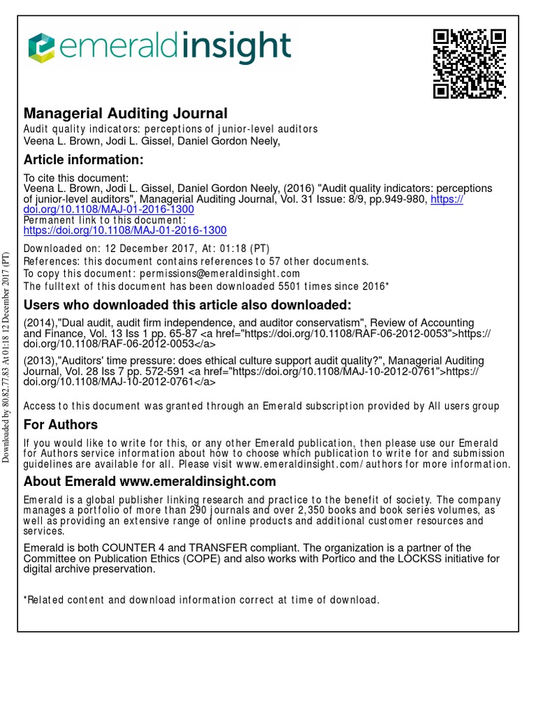 Managerial Auditing Journal: Article Information | PDF | Audit ...