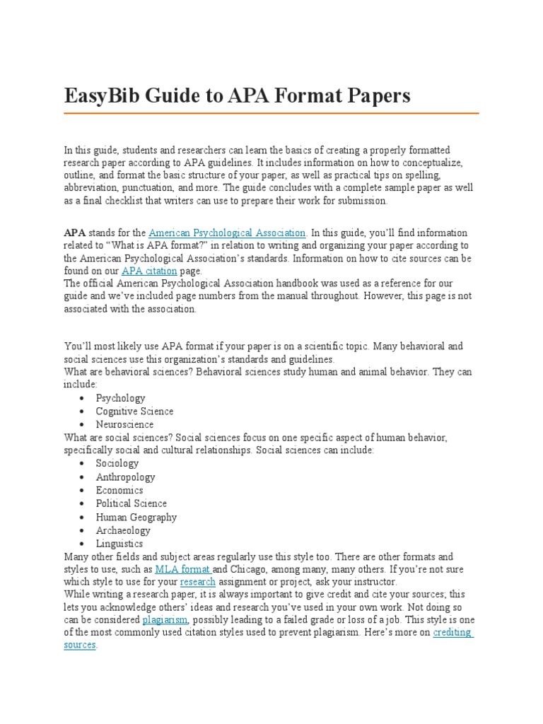 EasyBib Guide To APA Format Papers | PDF | Citation | Apa Style
