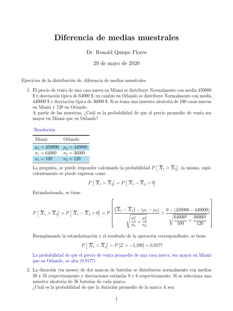 Ejercicios Resueltos de Distribución de Medias Muestrales | PDF | Desviación Estándar | Estadísticas
