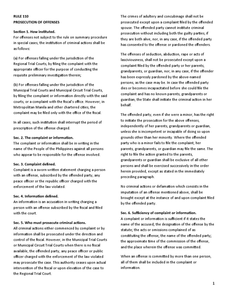 RULE 110 Prosecution of Offenses Section 1. How Instituted | PDF | Bail ...