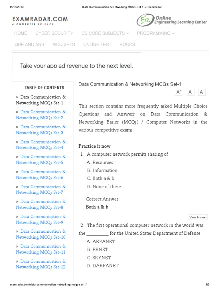 Data Communication & Networking MCQs Set-1 ExamRadar | PDF | Osi Model | Computer Network